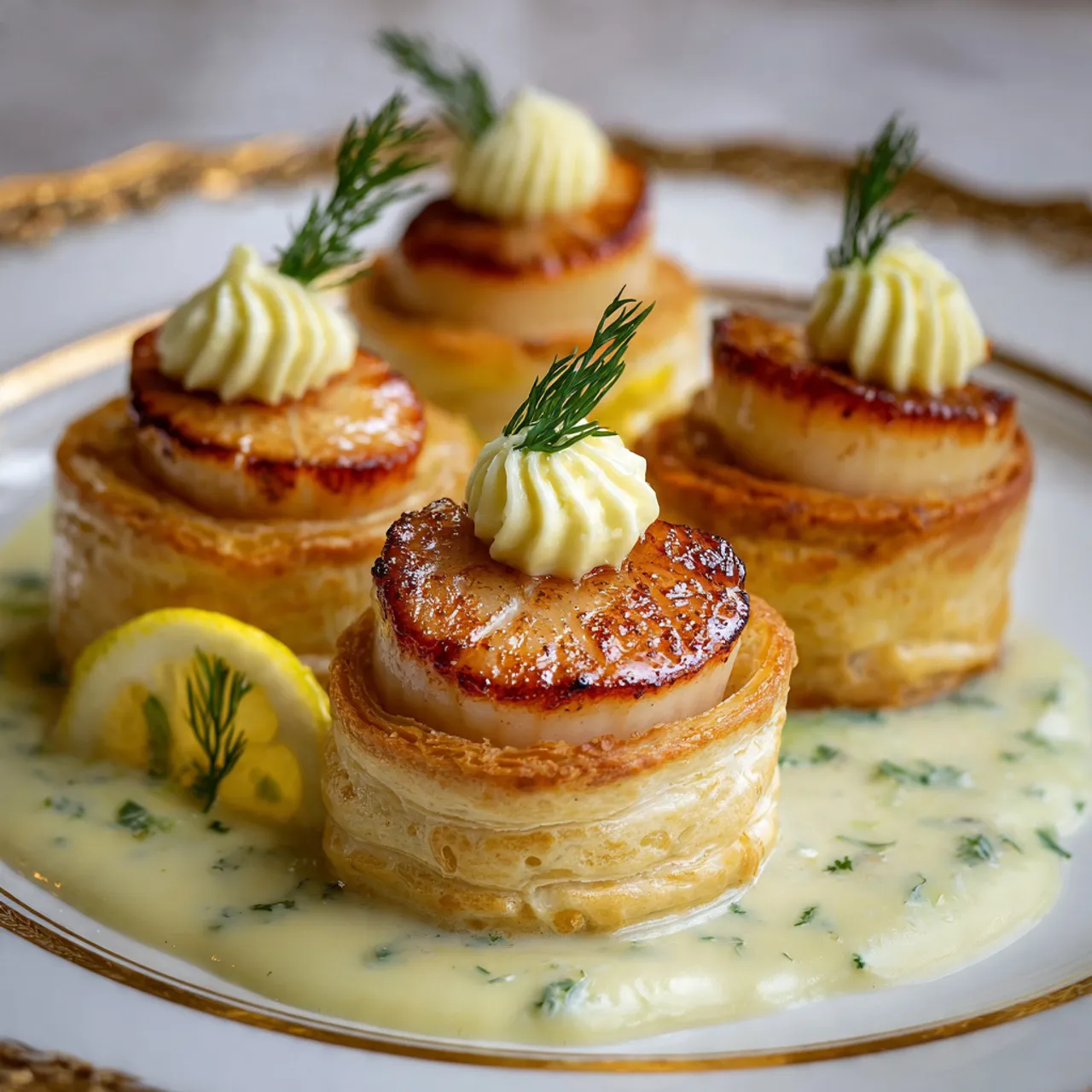 Scallop Vol-au-Vent with Leek Fondue and Lemon Buttercream
