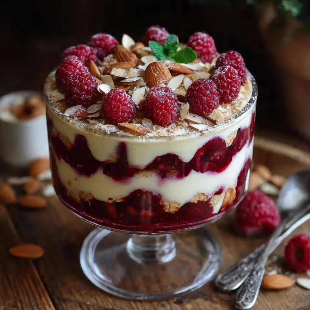 Raspberry Trifle with Vanilla Cream and Almonds